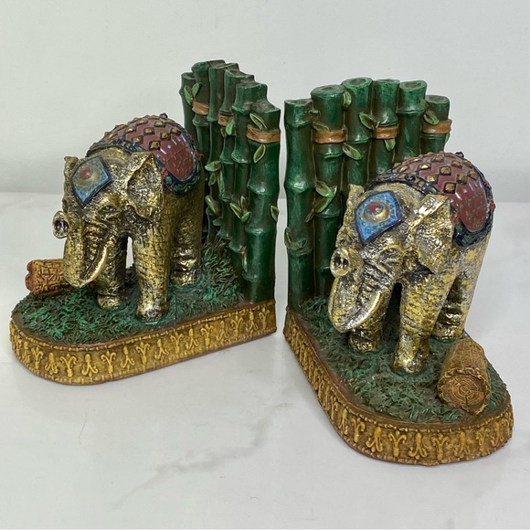 Vintage | Other | Elephant Bamboo Bookend Door Stop Pair | Poshmark